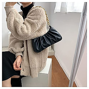 JOLLQUE Shoulder Bag for Women,Small Leather Dumpling Bag Handbag Purse,Gold Chain Going Out Evening Clutch Purses (Black)