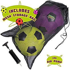 K-Roo Sports Atomic Athletics Neon Rubber Playground Balls - 6 Pack of Youth Size, includes Pump & Storage Bag - Soccer Ball