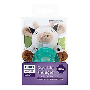 Philips Avent Soothie Snuggle Pacifier Holder with Detachable Pacifier, 0m+, Cow, SCF347/05