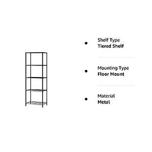 HOMEFORT 5-Tier Wire Shelving 5 Shelves Unit Metal Storage Rack Durable Organizer Perfect for Pantry Closet Kitchen Laundry Organization in Black,21”Wx14”Dx61”H