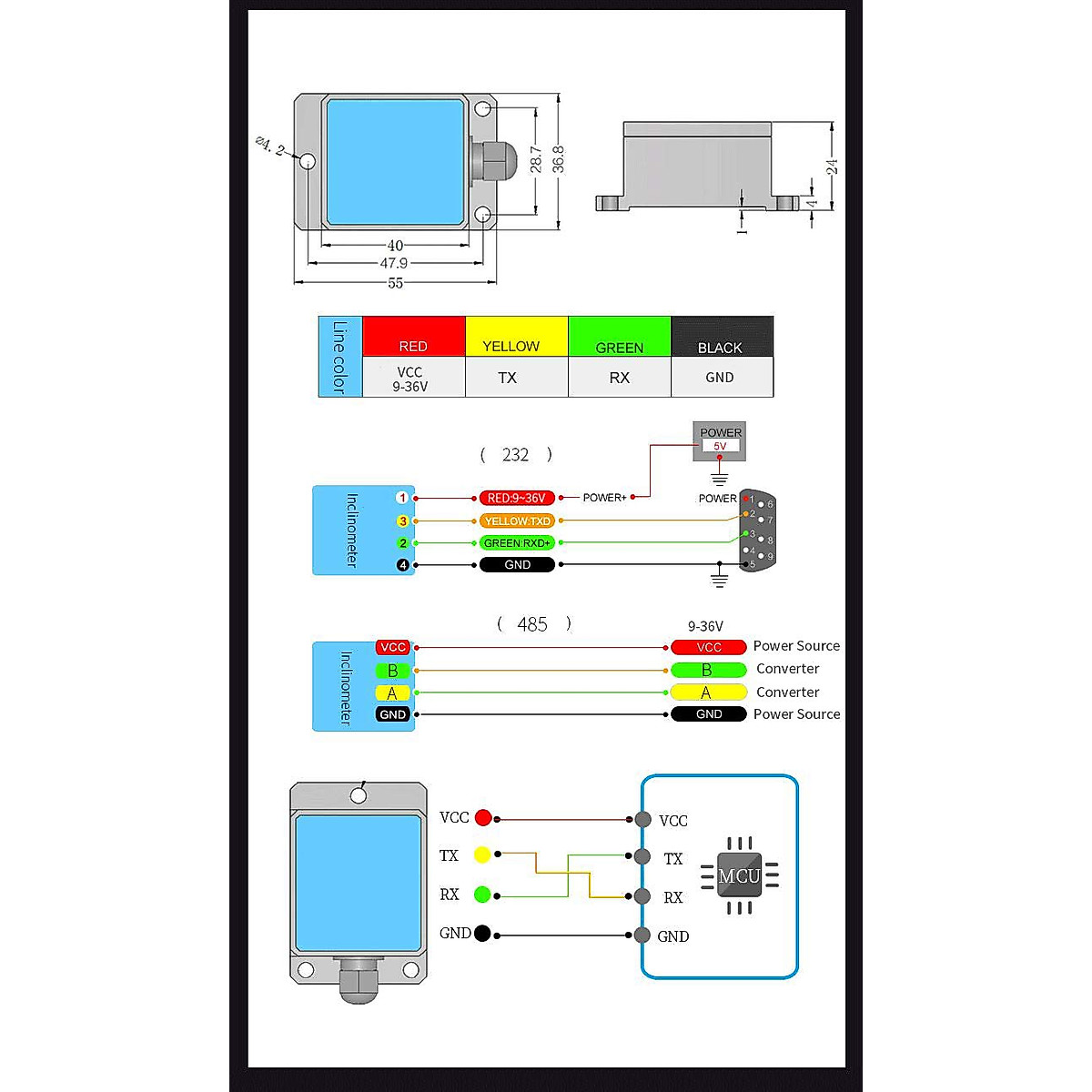 [Industrial-Grade Accelerometer+Inclinometer] HWT905-RS232 MPU9250 9-axis Gyroscope+Angle(XY 0.05° Accuracy)+Digital Compass with Kalman Filtering, Temp&Magnetometer Compensation, IP68 Waterproof