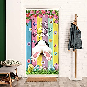 FARMNALL Easter Door CoverBunny Egg Rabbit Decor Daisy Decorations Door Banner Farmhouse Holiday Decor Pattern Easter Season Supplies for Home Office