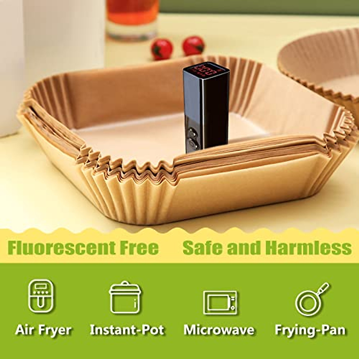 Air Fryer Disposable Paper Liner Square, 150Pcs 9 Inch Large Air Fryer Paper Liner, Non-stick Parchment Paper Pads Oil Resistant, Waterproof, Food Grade Baking Paper for Roasting Microwave