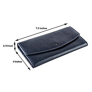 Zinda Genuine Leathers Women’s Wallet Purse Flap Over RFID Protection (Navy)