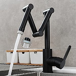 Copper Folding Kitchen Faucet Sink Sink Retractable hot and Cold Faucet Seated Universal Rotating Faucet, Black