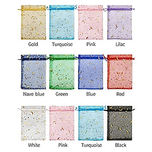 Jexila 100PCS Moon Star Organza Bags 4''X6'' Mixed Color Small Jewelry Bags with Drawstring Mesh Gift Bags for Wedding Party Favor Candy Bags