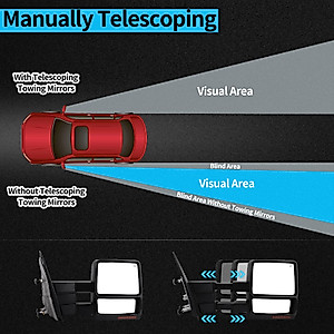 AUTOSAVER88 Towing Mirrors Compatible with 2004 2005 2006 Ford F150 Truck, Trailer Tow Mirrors w/Power Heated Glass Turn Signal Puddle Lamp, Manual Telescoping and Folding Side Mirror