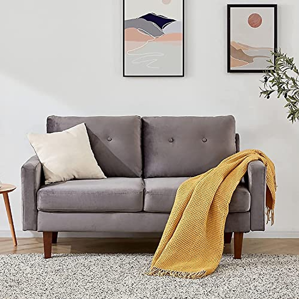 Bettermade Loveseat Sofa,Futon Sofa for Living Room, Velvet Cover Modern Design Couch,Tools-Free Assemble,2 Seats with 600 LB Load,Gray