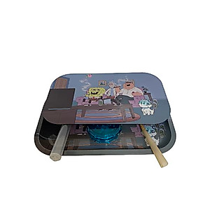 Metal Organizer Rolling Tray Cartoon Anime Design 10x6 Inches Includes Magnetic Cover Lid Multicolor USA10