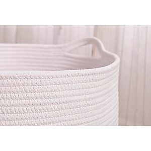 Pink Cotton Rope Laundry Basket with Handles Woven Portable Basket Cute Pink Nursery Blanket Storage Basket for Girl Clothes Hamper Home Decor Basket