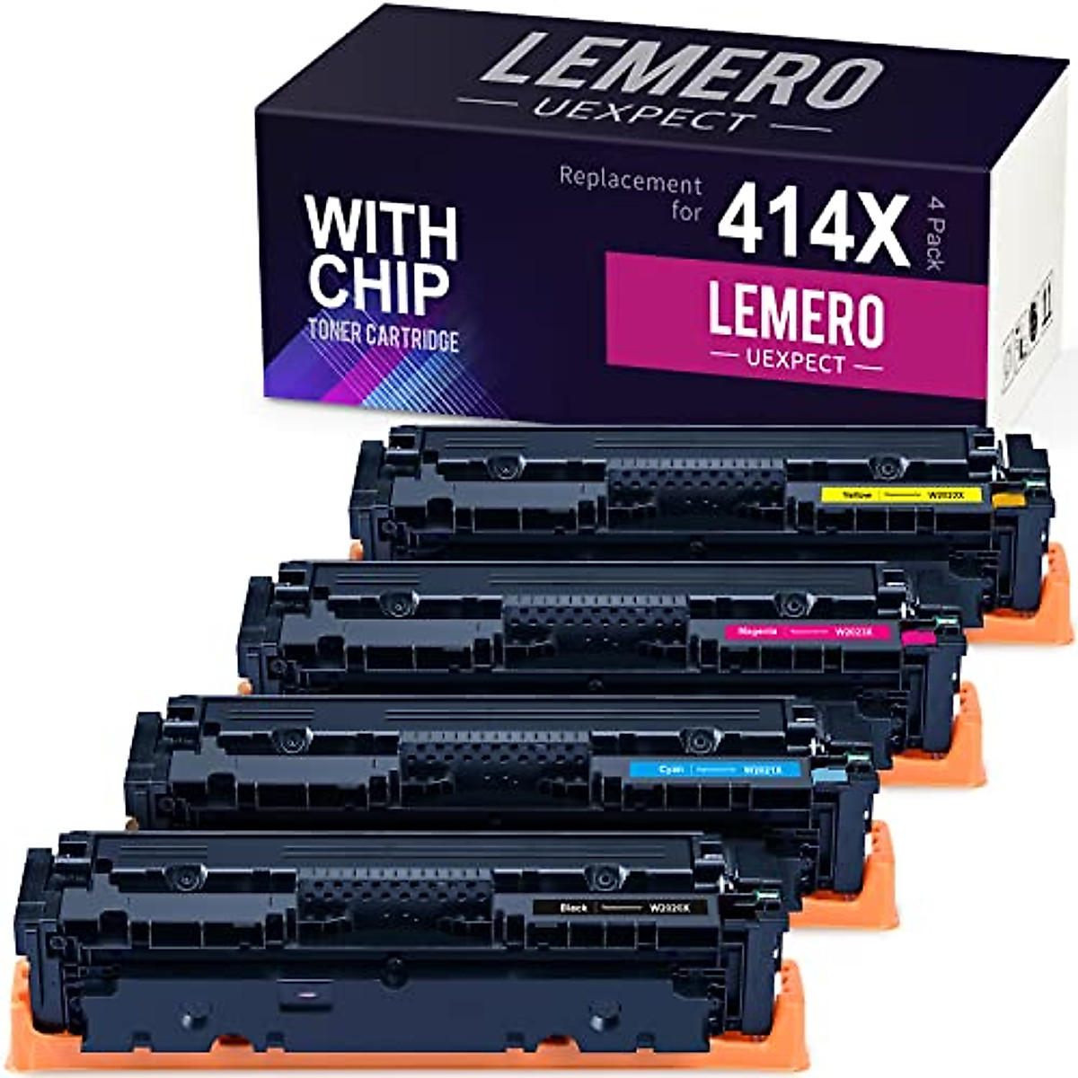 414X with Chip LemeroUexpect Remanufactured Toner Cartridge Replacement for HP 414X High Yield Toner Cartridge 414A W2020X for MFP M479fdw M479fdn M479fdw Pro M454dw M454dn Black Cyan Magenta Yellow