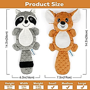 petizer Plush Squeaky Dog Toys, Stuffed and Crinkle Dog Chew Toys, Interactive Toys for Puppies, Small, Medium and Large Dogs, Cute Squirrel and Raccoon, 2 Pack
