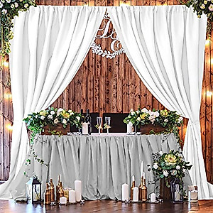 Joydeco White Backdrop Curtains for Wedding Parties, Photography Backdrop Drapes for Wedding Decorations Birthday, Wrinkle Free Polyester 5ft*10ft Fabric Drape 2 Panels with Rod Pockets