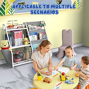 Kids Bookshelf and Toy Storage Organizer, Kids Bookcase, Nursery Book Shelves, Montessori Toddler Bookshelf for Kids, 3-Tier Wooden Kids Bookcase, Children's Bookcase Display for Playroom, Bedroom