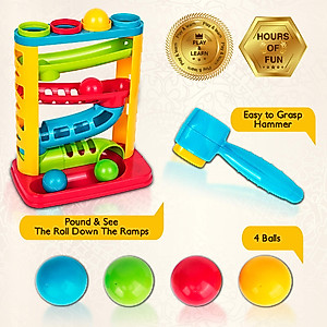 Durable Pound A Ball Toys for Toddler, Stacking, Learning, Active, Early Developmental Hammer Montessori Toys, Fun Gifts for Boy & Girl - STEM Educational Toy - Great Birthday Gift Ages 1 2 3