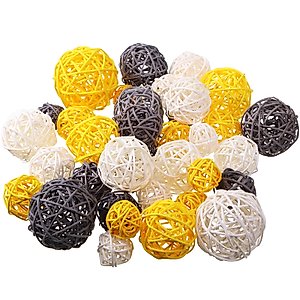 Patelai 36 Pcs Valentines Day Decorations Wicker Rattan Balls Decorative Balls for Vase Centerpiece Bowls Orbs Filler for Home Decor,4 Sizes(Yellow, Gray, White)