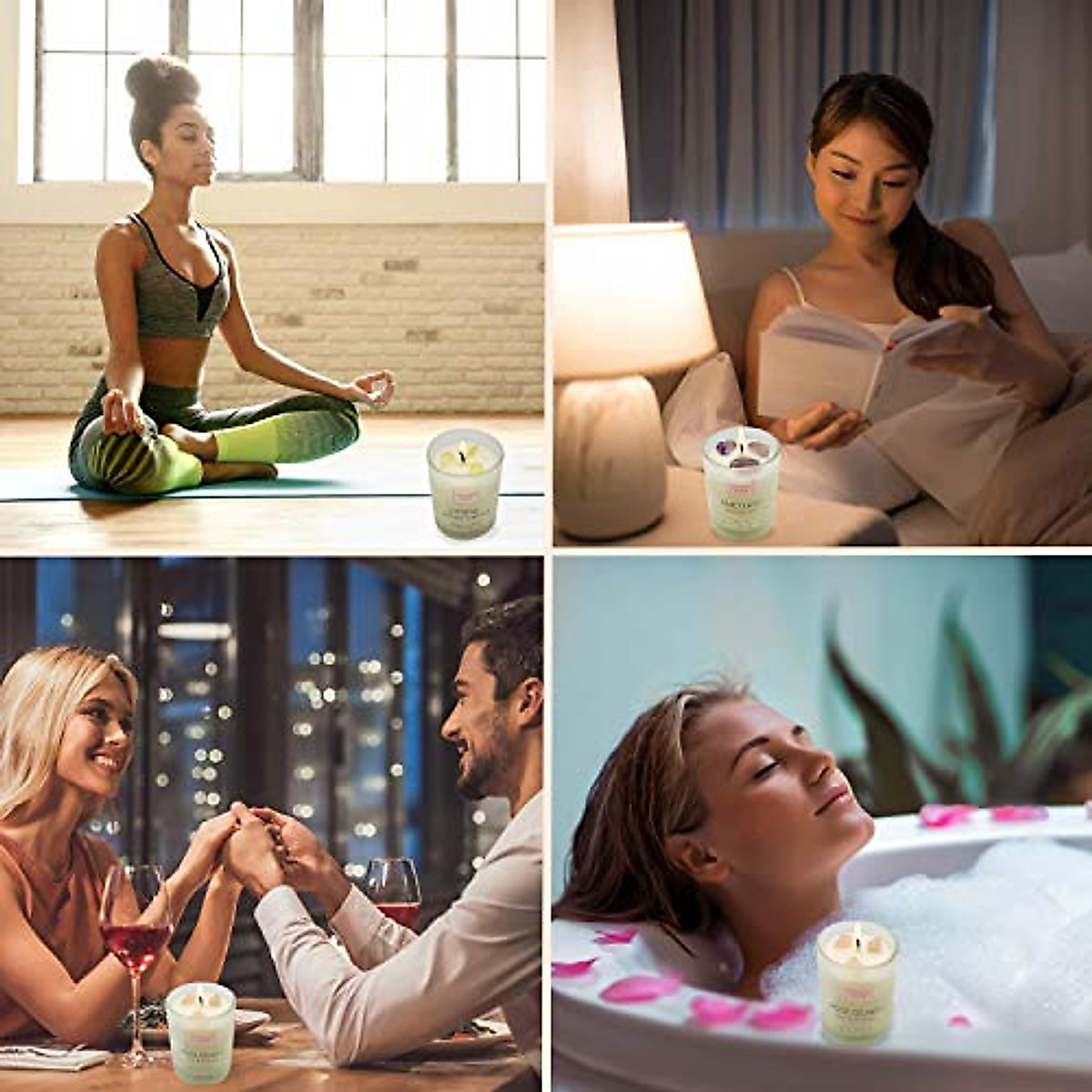 ORCHID AURA Soy Candles with Healing Crystals. Citrine, Rose Quartz, Amethyst Crystal. Eucalyptus + Lemongrass, Jasmine + Sandalwood, Clary Sage + Lavender. 3PC Scented Candle Set, 2.47oz Each