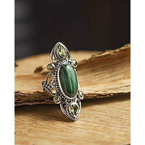 YoTreasure Malachite & Peridot Bold Ring in 925 Sterling Silver Jewelry Gifts For Women's