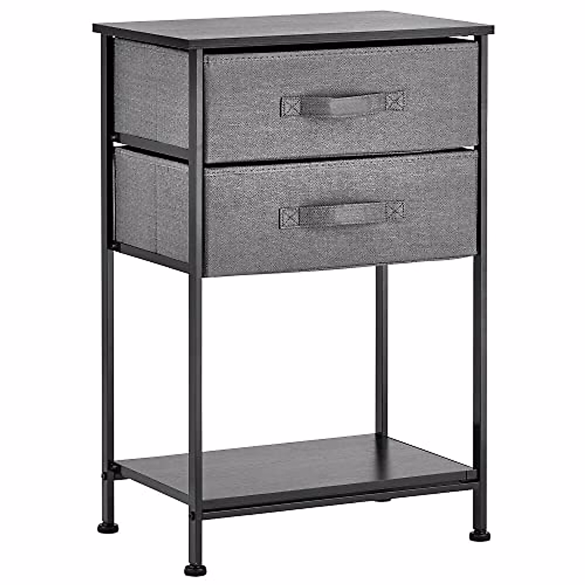 mDesign Storage Dresser End/Side Table Night Stand Furniture Unit - Small Standing Organizer for Bedroom, Office, Living Room, and Closet - 2 Drawer Removable Fabric Bins - Charcoal Gray