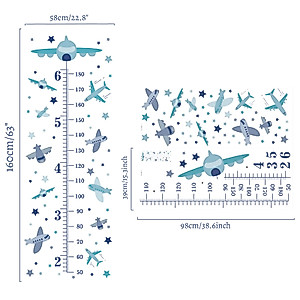 SUPERDANT 3pcs/Set Family Height Growth Chart Wall Sticker Airplane Star Self-Adhesive Height Wall Sticker for Bedoom Nursery Living Room Decor 38"x15"