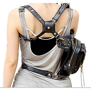 Wendin Rock Leather & Vintage Gothic Retro Steampunk Handbag Victorian Style Shoulder Waist Bag Black