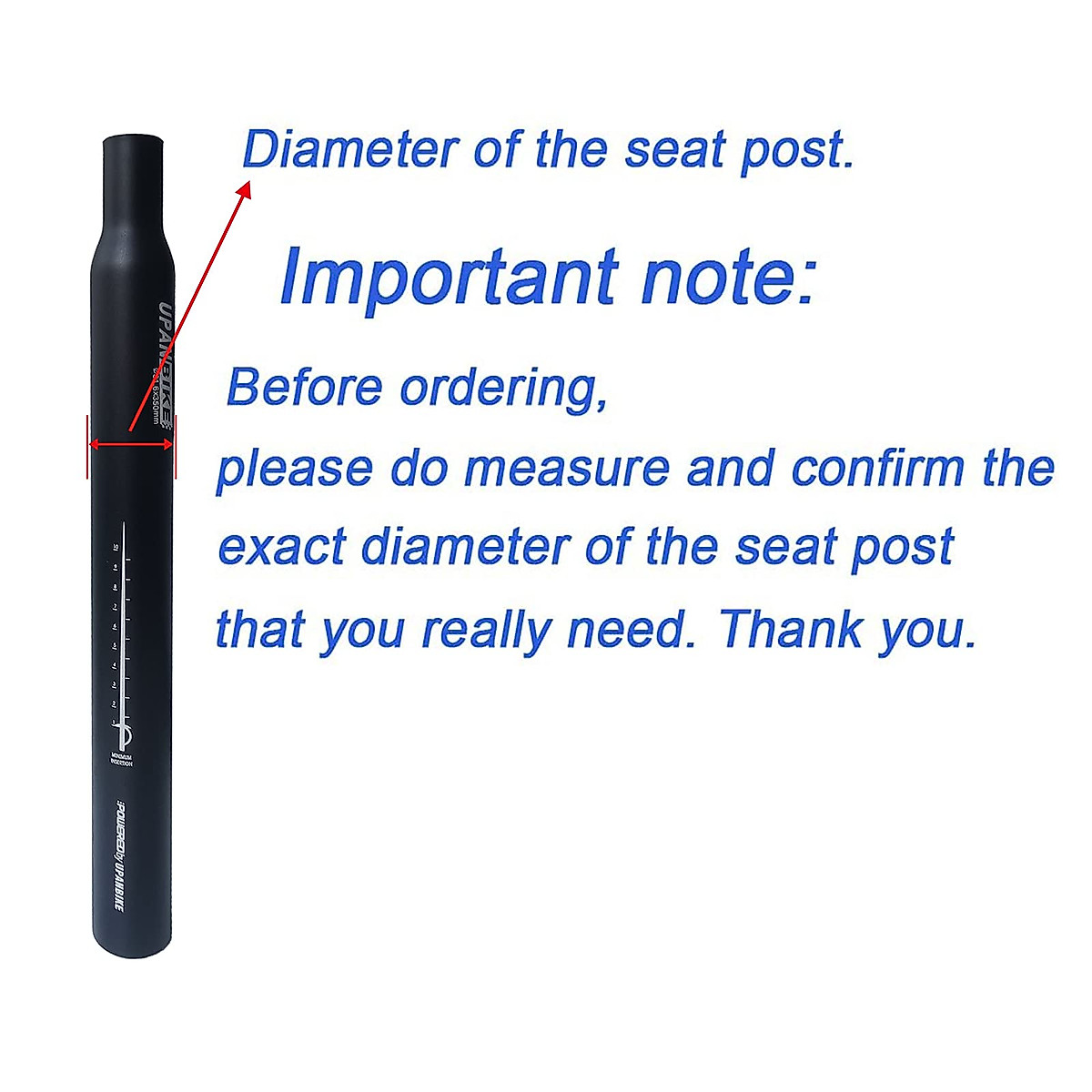 UPANBIKE Bike Seat Post Aluminum Alloy Length 350mm 25.4/27.2/28.6/30.8/31.7mm Black for Mountain Bike Road Bicycle(27.2mm)