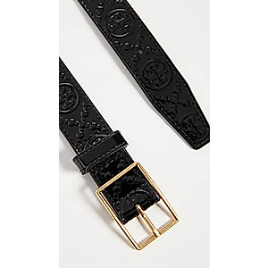 Tory Burch Women's T Monogram Patent Belt, Black, S