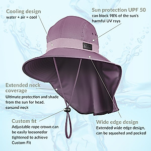 Sukeen Cooling Sun Hat for Men Women UPF50+ Wide Brim Fishing Hat with Neck Flap Adjustable Foldable Bucket Hat for Hiking Purple