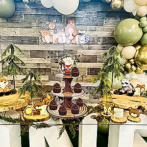 3 Tier Woodland Cupcake Stand, Woodland Baby Shower Decorations Jungle Animal Cupcake Tower for Wild One Boys Girls Woodland Forest Birthday Party Decor Supplies