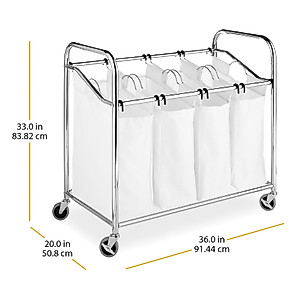 Whitmor 4 Section Rolling Laundry Sorter - 4 Removable Heavy Duty Bags - Chrome