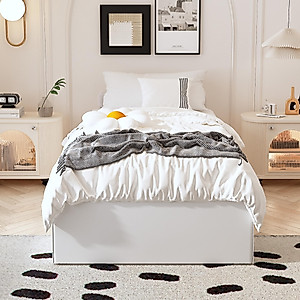 Maenizi Twin Bed Frame with White Fabric Cover 14 Inch, Heavy Duty Metal Bed Frame Twin, No Box Spring Needed, Support Up to 2500 lbs, Easy Assembly, Noise Free, Black