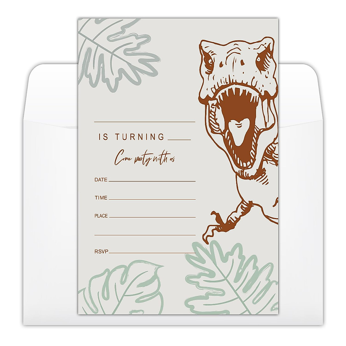 YUEXLL Dinosaur Birthday Party Invitations Cards with Envelopes, T-Rex Party Invitations, Birthday Celebration Supplies, Double-sided Fill-in bday Invites for Boys Girls - C03