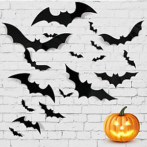3D Bats Halloween Decoration.12Sizes Extra Large Black Bats Window Decal Wall Stickers Halloween Party Decoration Party Supplies-120PCS