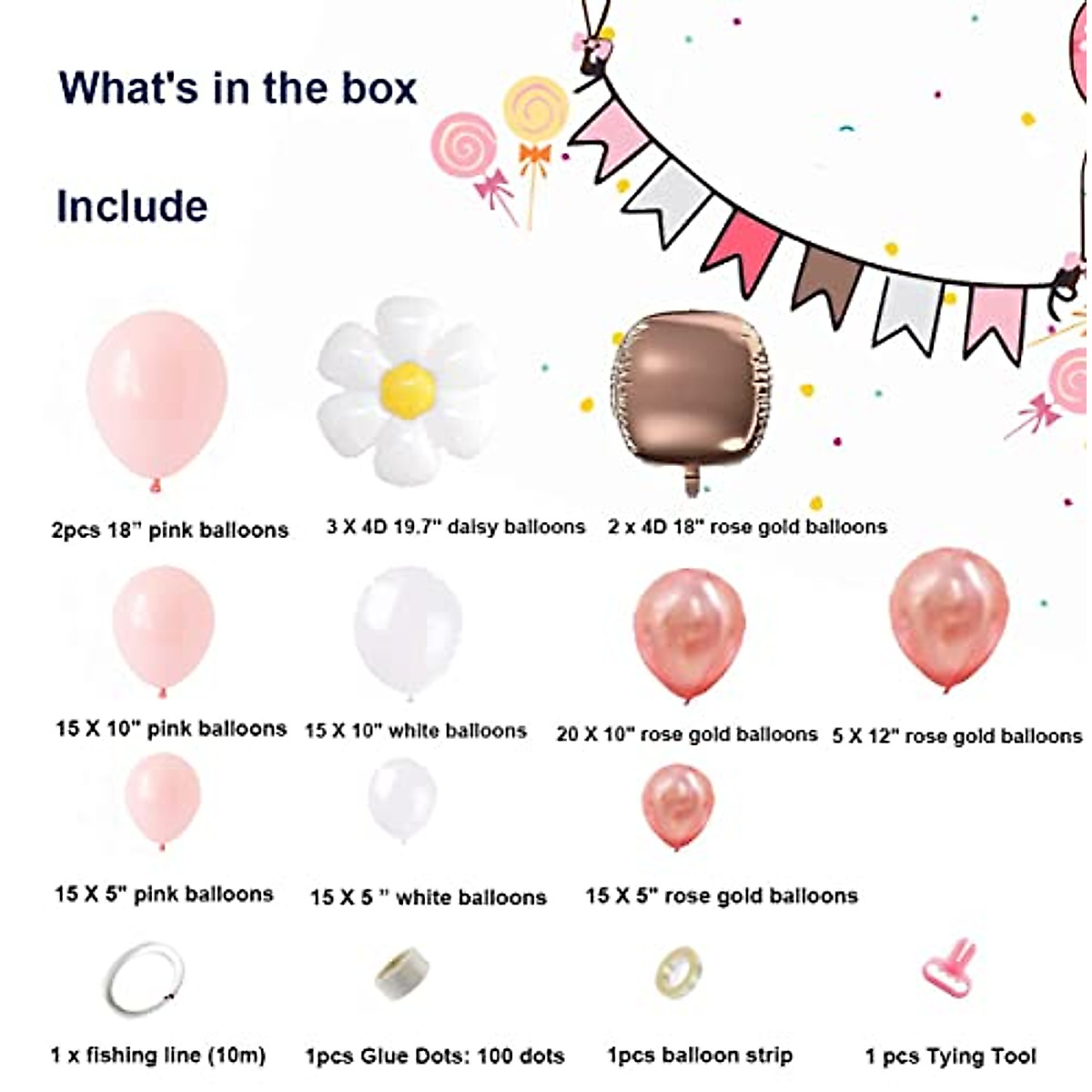 EUOPHYM Rose Gold Balloon Arch Kit Daisy Balloon garland kit Flower Ballons with 4D Globos and Rose Gold Confetti Latex Balloon Wedding Birthday Party Decor Baby Shower (Rose Gold Pink and Daisy)