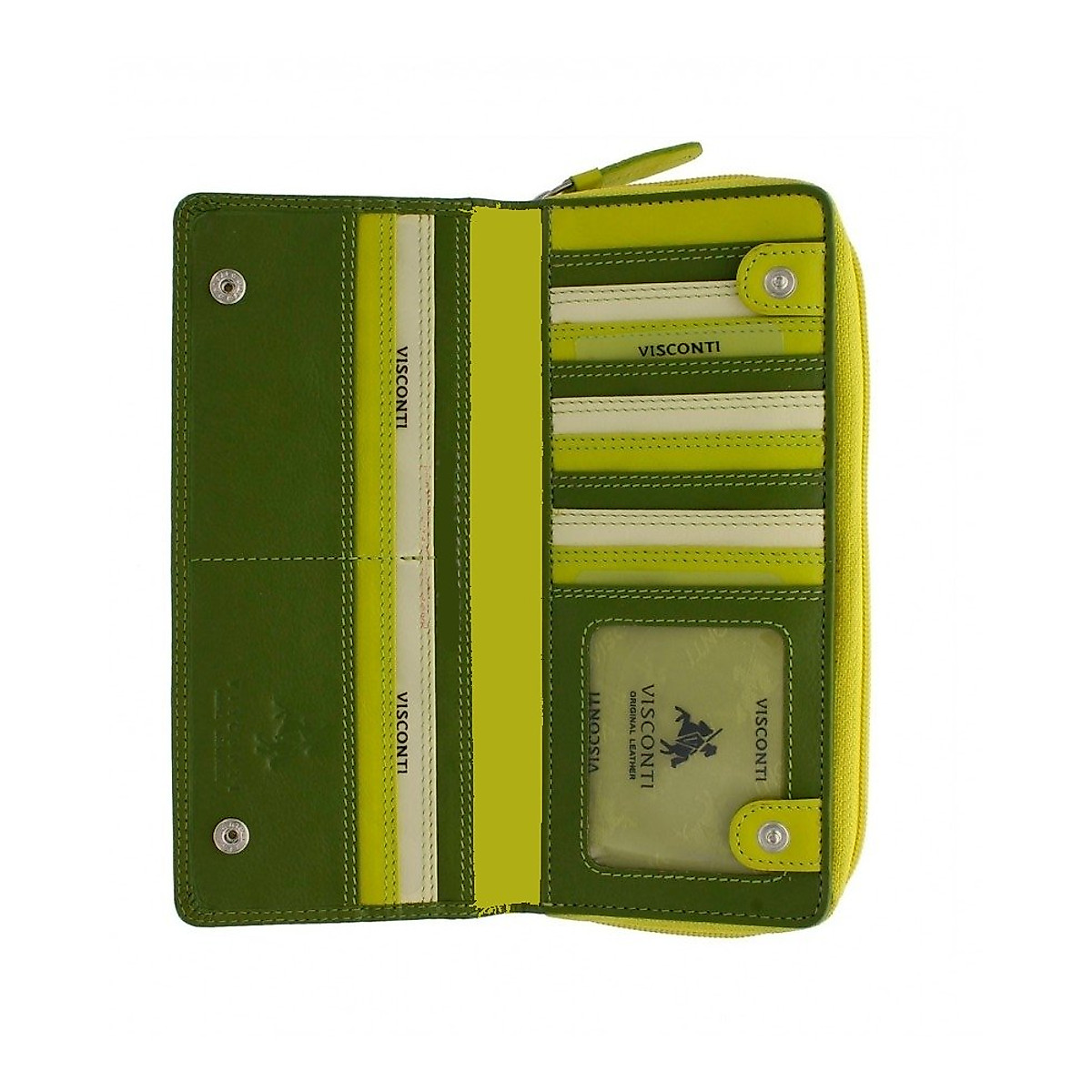 Visconti RB 55 Multi Colored Ladies Soft Leather Checkbook Wallet And Purse (Green/Yellow)
