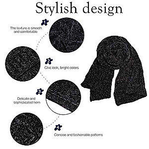 SOJOS Lightweight Ultra Soft Chenille Ribbed Thick Scarf Knit Shawl for Women for Fall Winter Shawl Wrap SC326 with Black