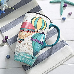 TZSSP Coffee Ceramic Mug Porcelain Latte Tea Cup With Lid 17oz. Balloon