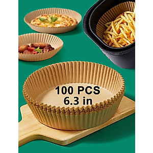 100 Pcs Air Fryer Disposable Paper Liners, Round Air Fryer Paper Liners, Natural Parchment, Nonstick, Oil Resistant, Food Grade Paper Liners for Baking Baking Microwaves (6.3")