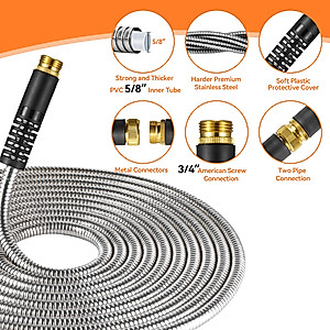 Garden Hose 50 ft - Metal Hose Flexible Garden Hose Stainless Steel Water Hose Lightweight Collapsible and No Kink Water Pipe