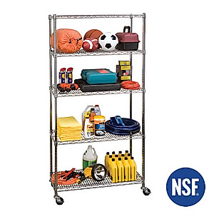 Seville Classics UltraDurable Commercial-Grade 5-Tier NSF-Certified Steel Wire Shelving with Wheels, 36" W x 18" D - Chrome