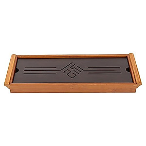 Natural Bamboo Tea Tray Drainage Type Cup Plate Traditional Chinese Style Serving Tray Kung Fu Tea Accessory 14.96 x 5.28 x 1.49inch