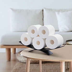 Minimalistic Toilet Paper Holder for Bathroom Decor Toilet Roll Holder Stand, Freestanding Toilet Tissue Holder Black Toilet Paper Organizer, Stainless Steel Toilet Paper Storage Stand Hold 6 Rolls