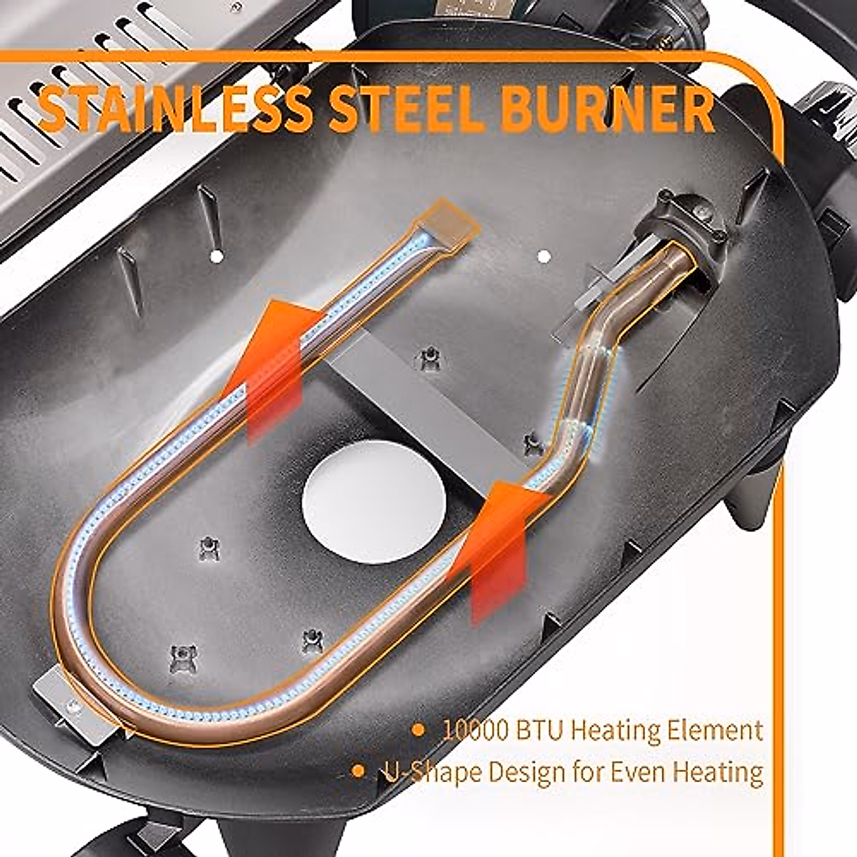 VANSTON Liquid Propane Gas Grill, Single Burner BBQ Grill, Black -Great For Patio Garden Picnic Backyard, 10000BTU Portable and Convenient Camping Tabletop Barbecue Grill with Built-In Thermometer