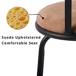 FurnitureR 24 INCH Country Style Industrial Counter Bar Stools Set of 2, Swivel Barstools with Metal Back, with Fabric Seat and Footrest for Indoor Bar Dining Kitchen, Brown