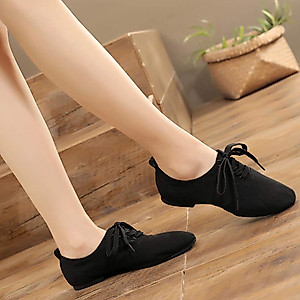 YKXLM Canvas Lace-up Dance Shoes Flat Practice Jazz Dancing Boots for Women,Model MFGDBJSX,Black,8.5 US