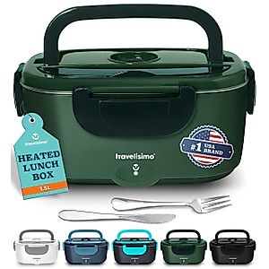 TRAVELISIMO Electric Lunch Box for Adults, 80W Heated Lunch Box 1.5L Stainless Steel Heated Lunchbox For Adults, 12/24/110V Self Heating Lunch Box for Car Truck Work, Lonchera Eléctrica Portátil