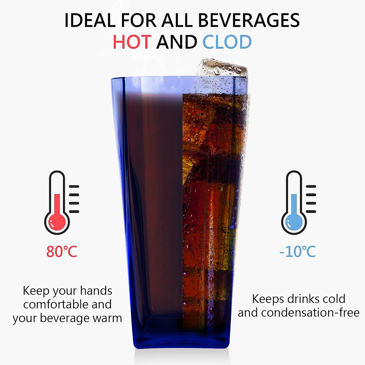 20 Ounce Square Drinking Glasses Set of 8 with Cleaning Brush, Plastic Tumblers Shatterproof Everyday Glassware Sets, Kid Milk Non Breakable Cups, Perfect for Parties, Birthdays, Giftable