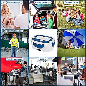 PMALLCITY 60W Electric Lunch Box with Power Switch for Adults, Portable Heated Lunch Boxes, 2023 Version Mini Microwave Food Warmer, 1.5L Stainless Steel Food Containers - Blue