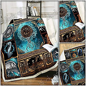 GEEMBI Viking Sofa Blanket PS591b, Adult Sherpa Fleece Throw Blankets Bedding Blanket Reversible -Decorative Blanketed - Artwork Sherpa Blanket - Best Gift 2019