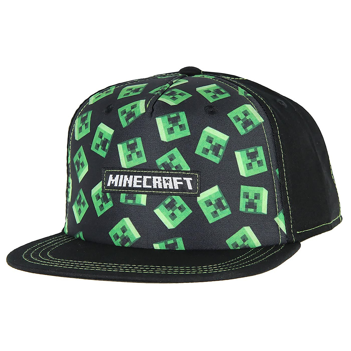 Minecraft Floating Creeper Head Design Flat Bill Youth Snapback OSFM Hat Black